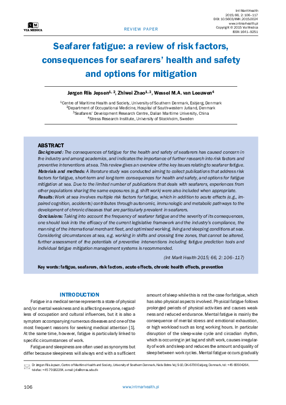 (PDF) Seafarer fatigue: a review of risk factors, consequences for ...