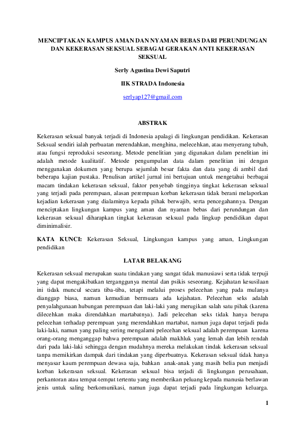 (PDF) MENCIPTAKAN KAMPUS AMAN DAN NYAMAN BEBAS DARI PERUNDUNGAN DAN KEKERASAN SEKSUAL SEBAGAI ...