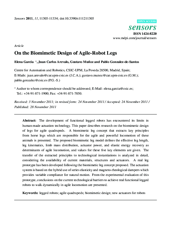 (PDF) On the Biomimetic Design of Agile-Robot Legs | Juan Mesias Chaupez Arevalo - Academia.edu