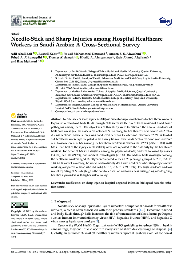 (PDF) Needle-Stick and Sharp Injuries among Hospital Healthcare Workers ...