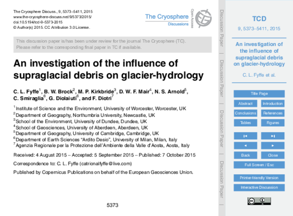 (PDF) An investigation of the influence of supraglacial debris on ...