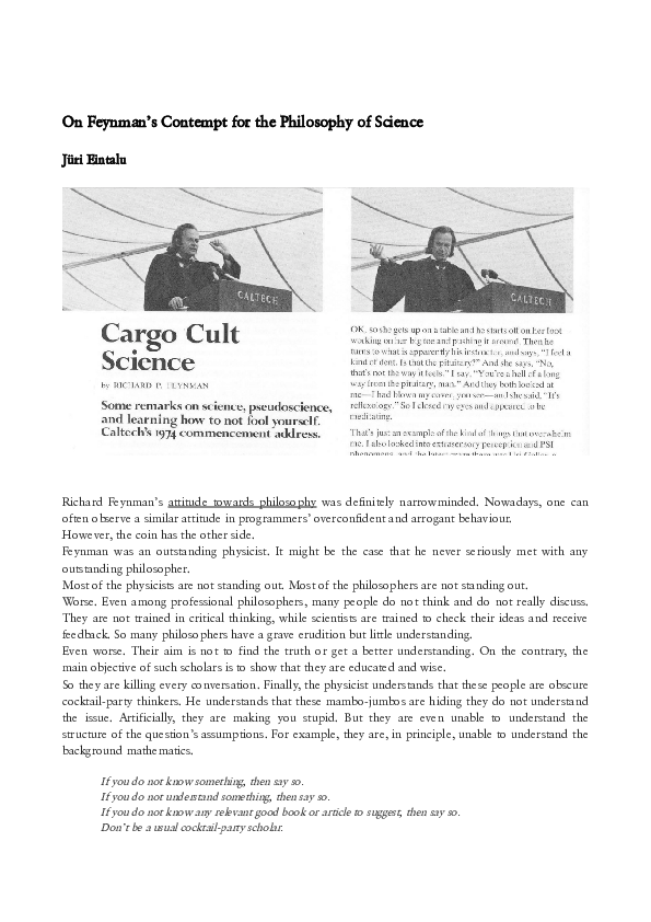 (PDF) On Feynman's Contempt for the Philosophy of Science