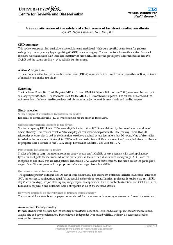 (PDF) A Systematic Review of the Safety and Effectiveness of Fast-track ...