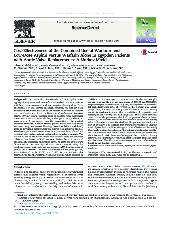 (PDF) Cost-Effectiveness of the Combined Use of Warfarin and Low-Dose ...