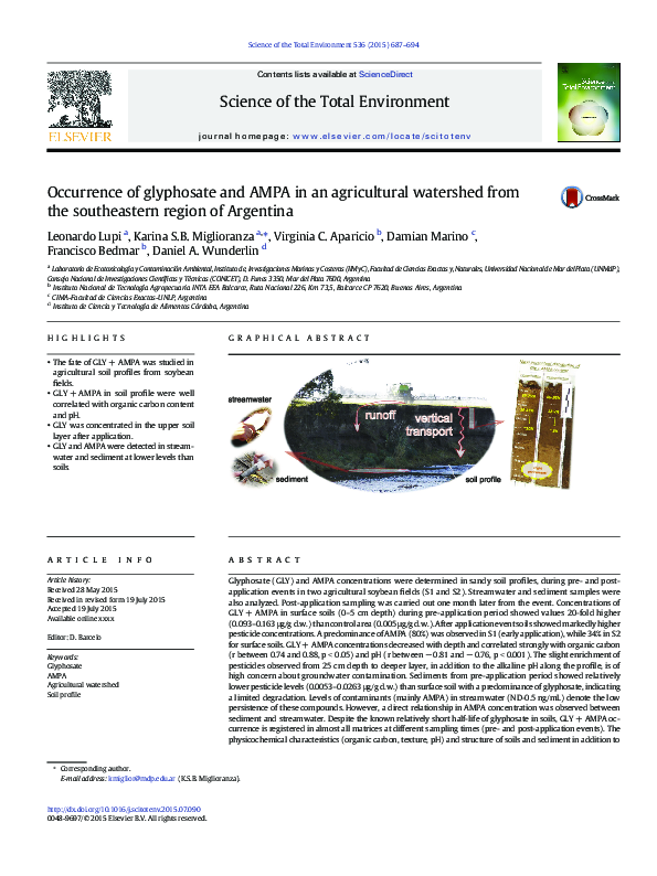 (PDF) Occurrence of glyphosate and AMPA in an agricultural watershed ...