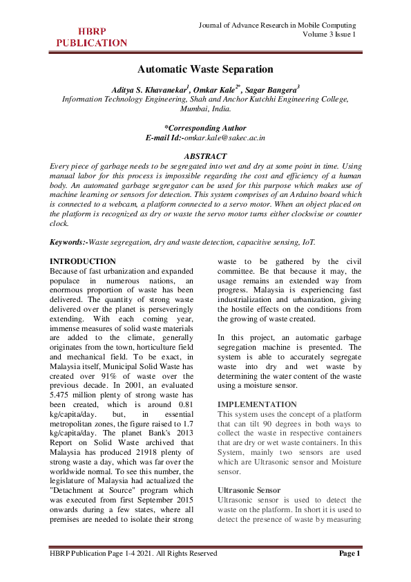 (PDF) Automatic Waste Separation