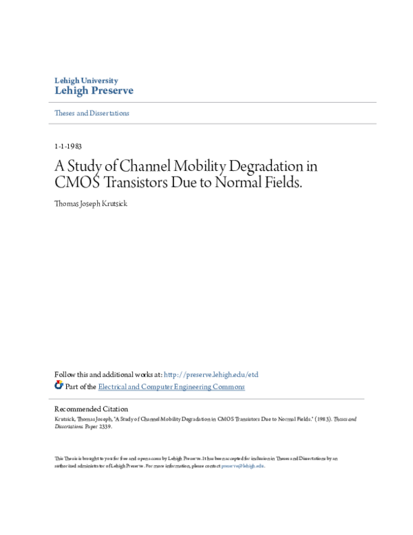 (PDF) A Study of Channel Mobility Degradation in CMOS Transistors Due ...