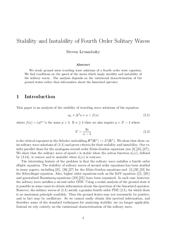 (PDF) Stability and Instability of Fourth-Order Solitary Waves