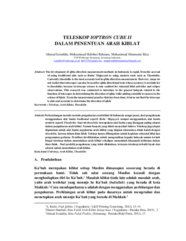 (PDF) Teleskop Ioptron Cube II dalam Penentuan Arah Kiblat