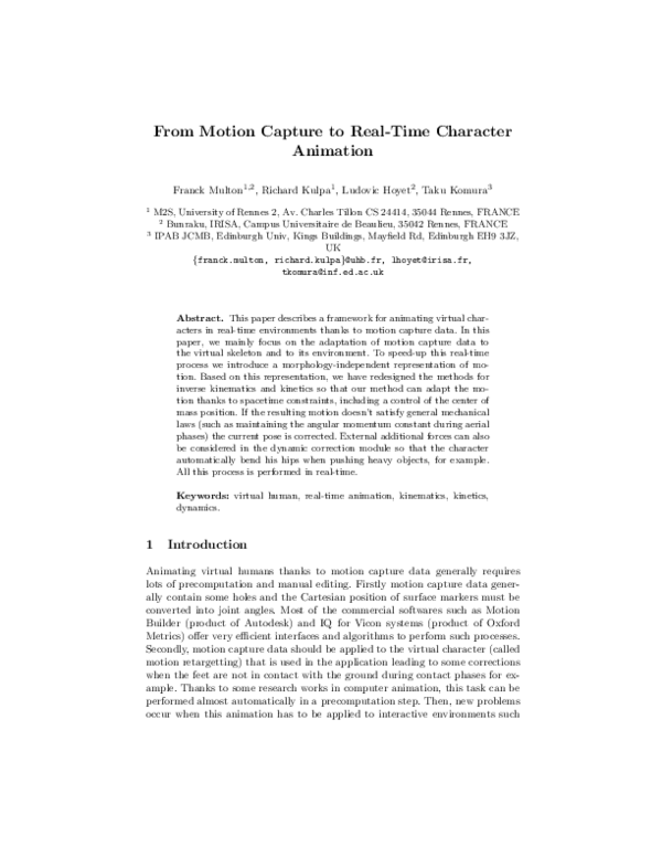 (PDF) From motion capture to real-time character animation