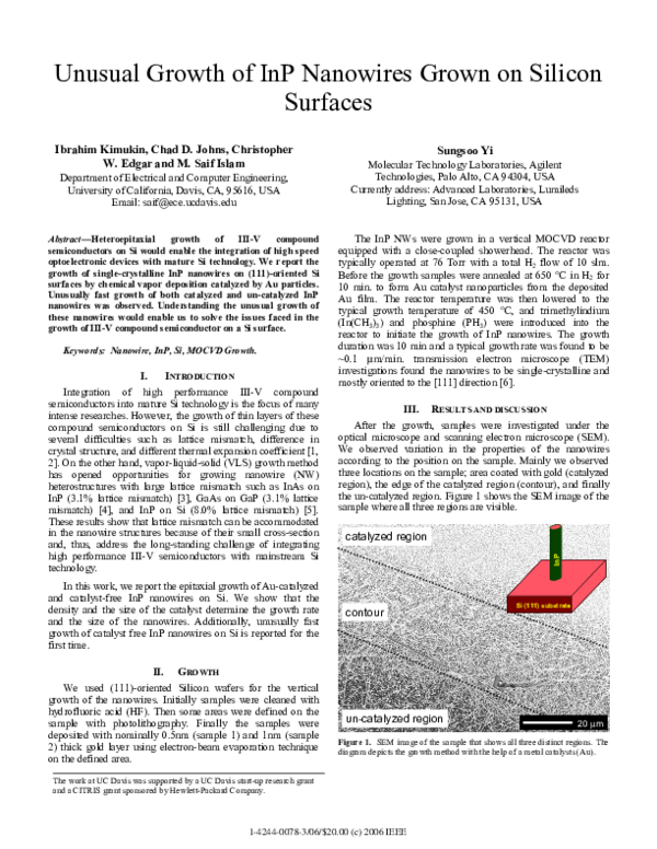 (PDF) Unusual Growth of InP Nanowires Grown on Silicon Surfaces