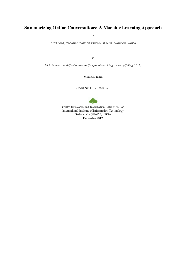(PDF) Summarizing Online Conversations: A Machine Learning Approach