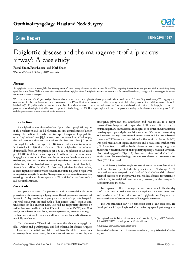 (PDF) Epiglottic abscess and the management of a ‘precious airway’: A ...