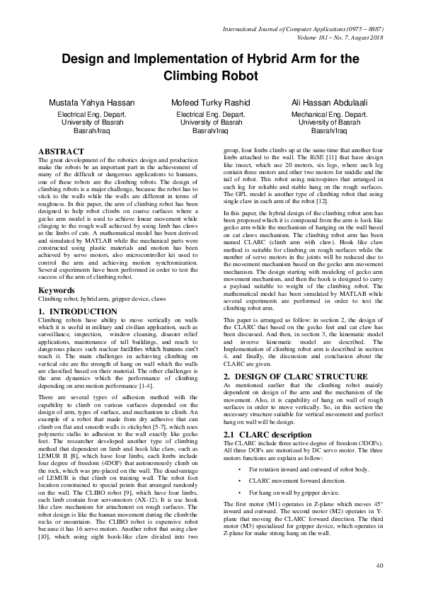 (PDF) Hybrid Arm Design for Climbing Robots