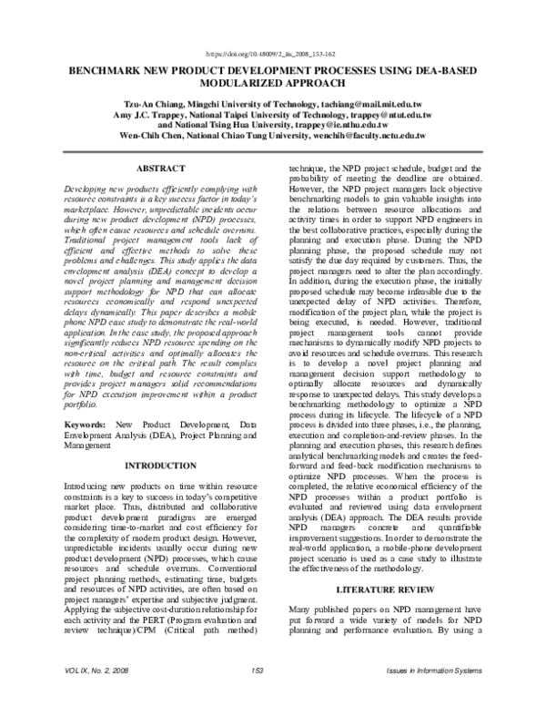Pdf Benchmark New Product Development Processes Using Dea Based Modularized Approach