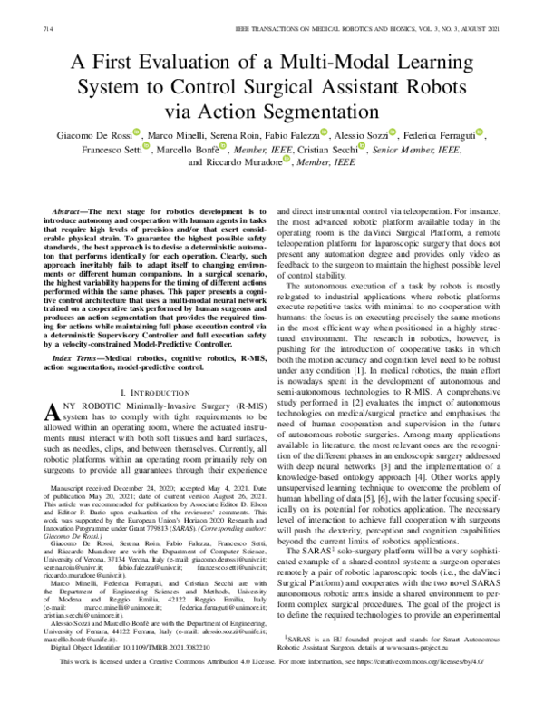 Pdf A First Evaluation Of A Multi Modal Learning System To Control Surgical Assistant Robots