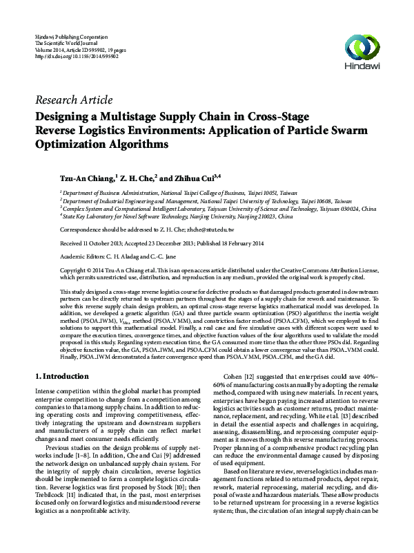 (PDF) Designing a multistage supply chain in cross-stage reverse logistics environments ...