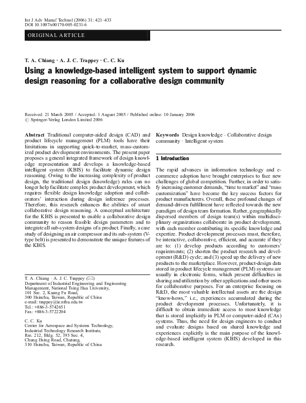 (PDF) Using a knowledge-based intelligent system to support dynamic design reasoning for a ...