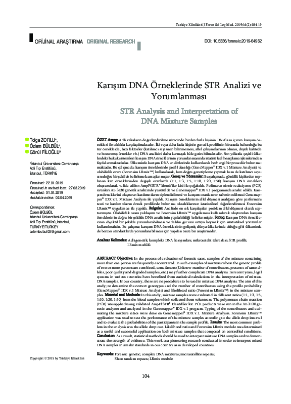 Pdf Str Analysis And Interpretation Of Dna Mixture Samples