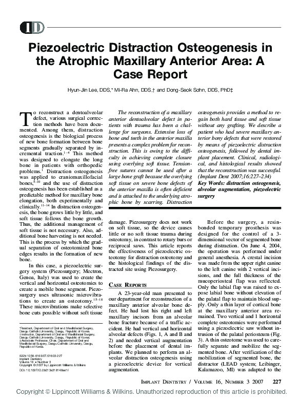 (PDF) Piezoelectric Distraction Osteogenesis in the Atrophic Maxillary Anterior Area: A Case Report
