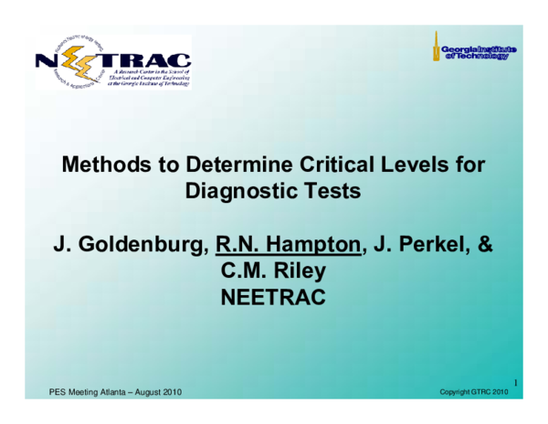 (PDF) Methods to Determine Critical Levels for Diagnostic Tests