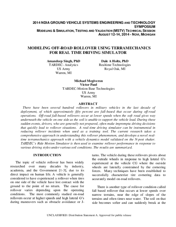 (PDF) Modeling Offroad Rollover using Terramechanics for a Realtime Driving Simulator