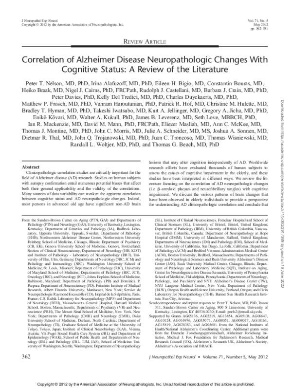 (PDF) Correlation of Alzheimer Disease Neuropathologic Changes With ...