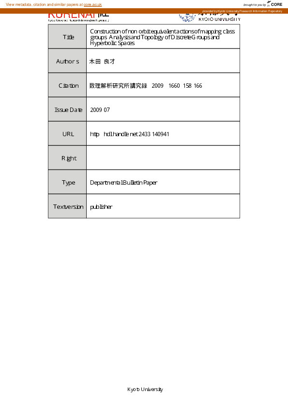 Pdf Construction Of Non Orbit Equivalent Actions Of Mapping Class Groups Analysis And
