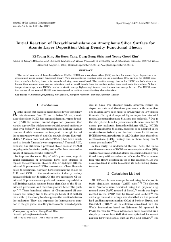 (PDF) Initial Reaction of Hexachlorodisilane on Amorphous Silica ...
