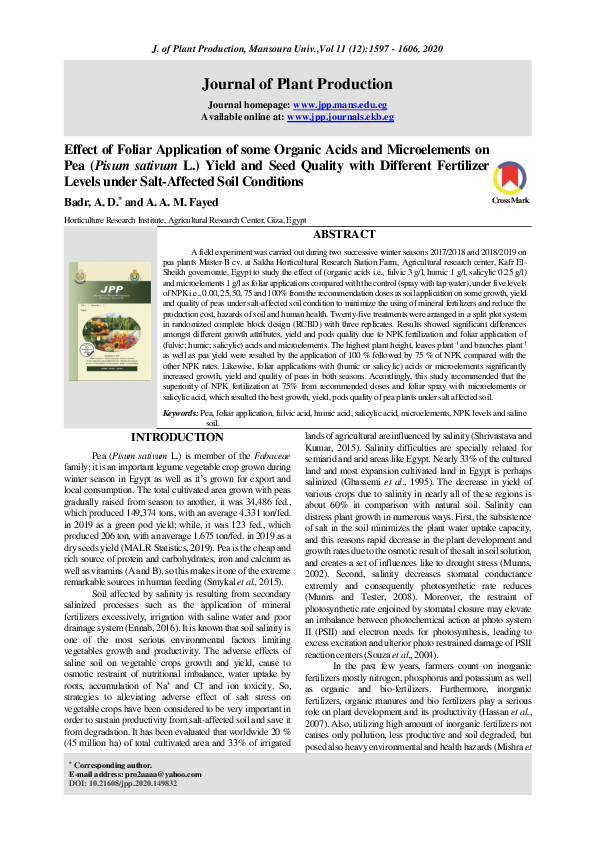(PDF) Effect of Foliar Application of some Organic Acids and ...