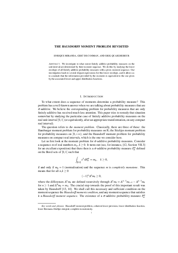 (PDF) The Hausdorff Moment Problem Revisited | Enrique Miranda ...
