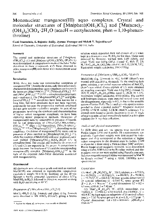 (PDF) Mononuclear manganese(III) aquo complexes. Crystal and molecular ...