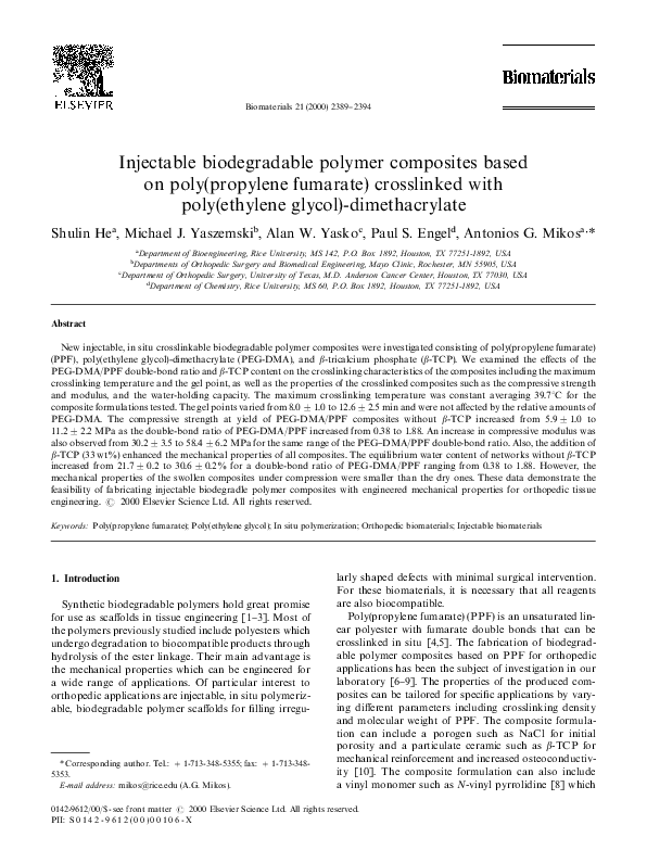 Pdf Injectable Biodegradable Polymer Composites Based On Poly
