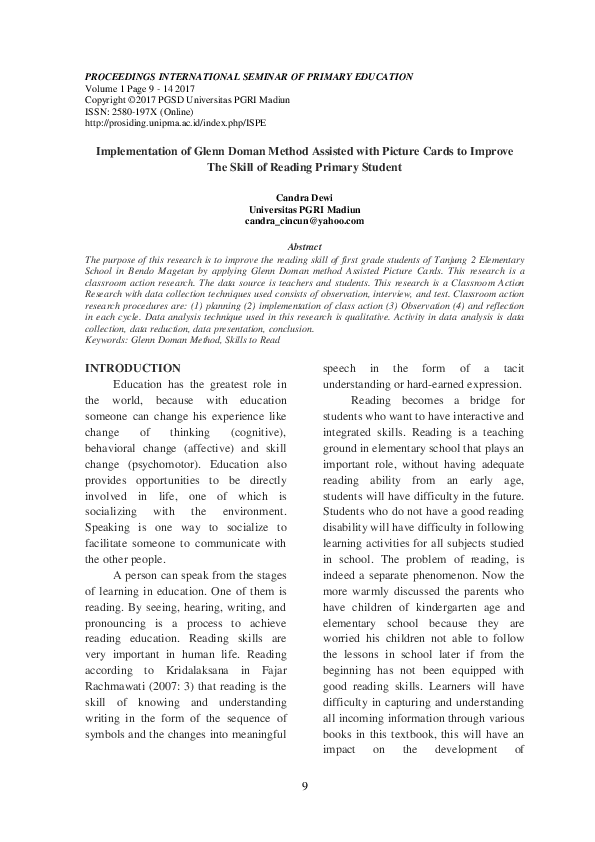 (PDF) Implementation of Glenn Doman Method Assisted with Picture Cards ...