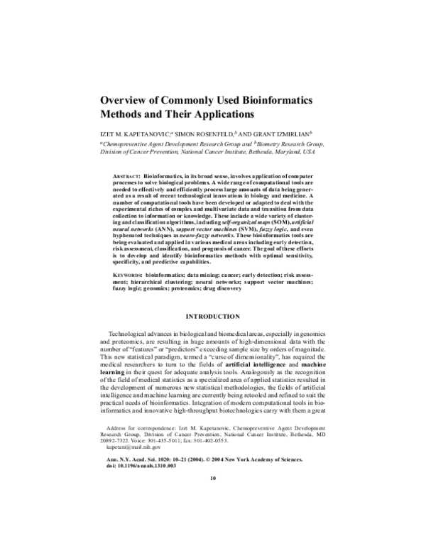 (PDF) Overview of Commonly Used Bioinformatics Methods and Their Applications