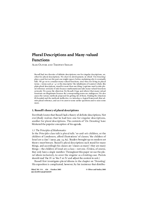 (PDF) Plural Descriptions and Many-valued Functions