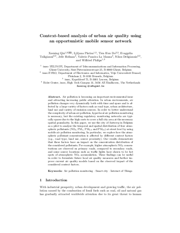 (PDF) Context-Based Analysis of Urban Air Quality Using an Opportunistic Mobile Sensor Network