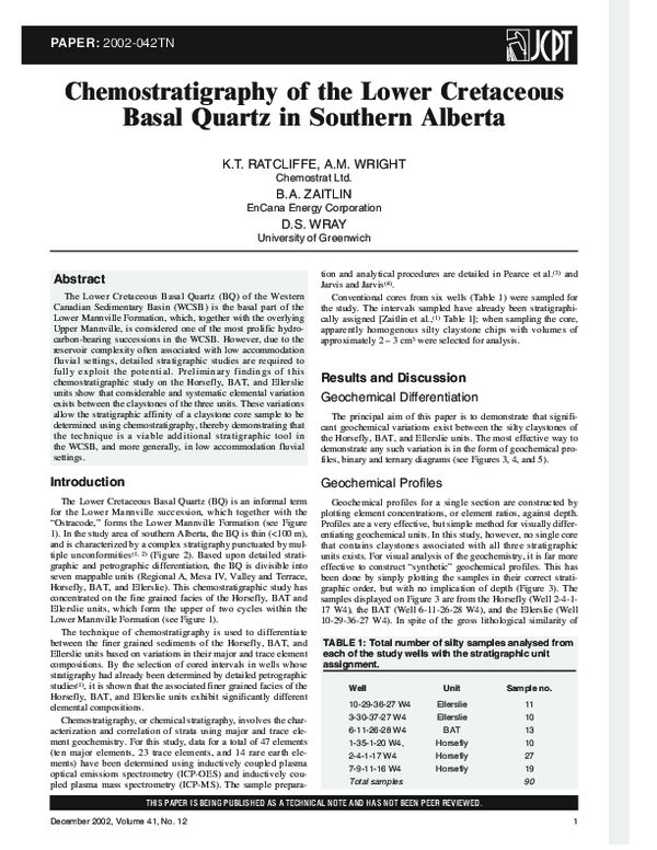 (PDF) Chemostratigraphy of the Lower Cretaceous Basal Quartz in ...