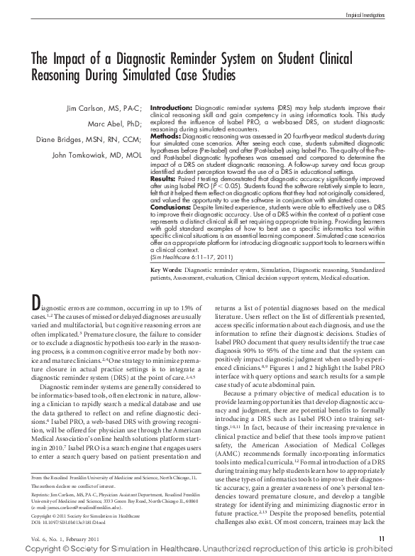 (PDF) The Impact of a Diagnostic Reminder System on Student Clinical ...