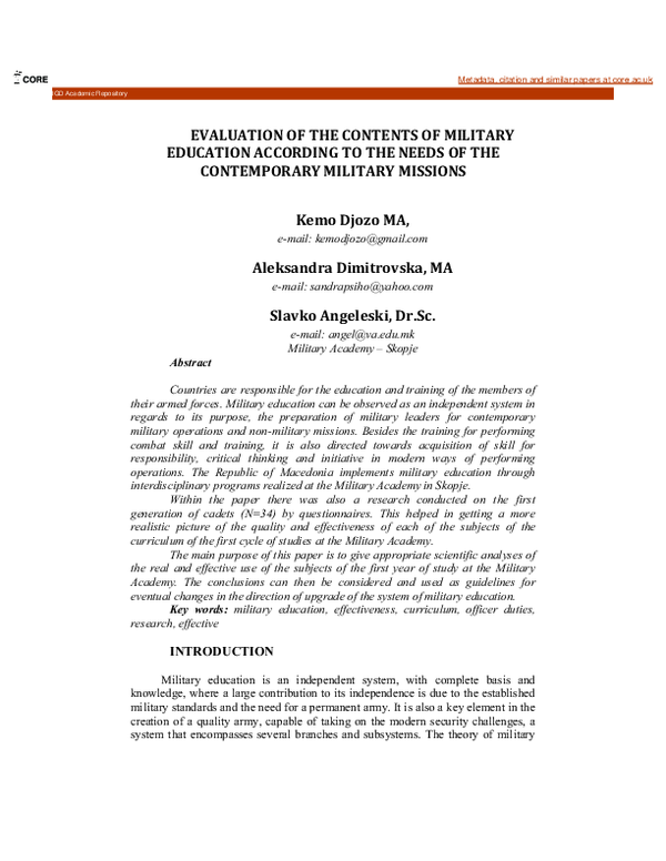(PDF) Evaluation of the contents of the military education according to ...