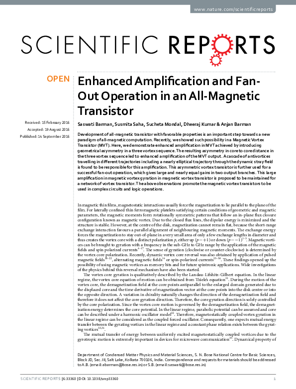 (PDF) Enhanced Amplification and Fan-Out Operation in an All-Magnetic ...