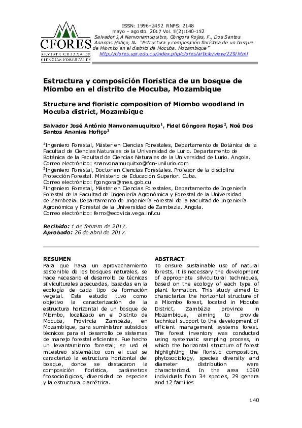 (PDF) Estructura y composición floristica de un bosque nativo de Miombo ...