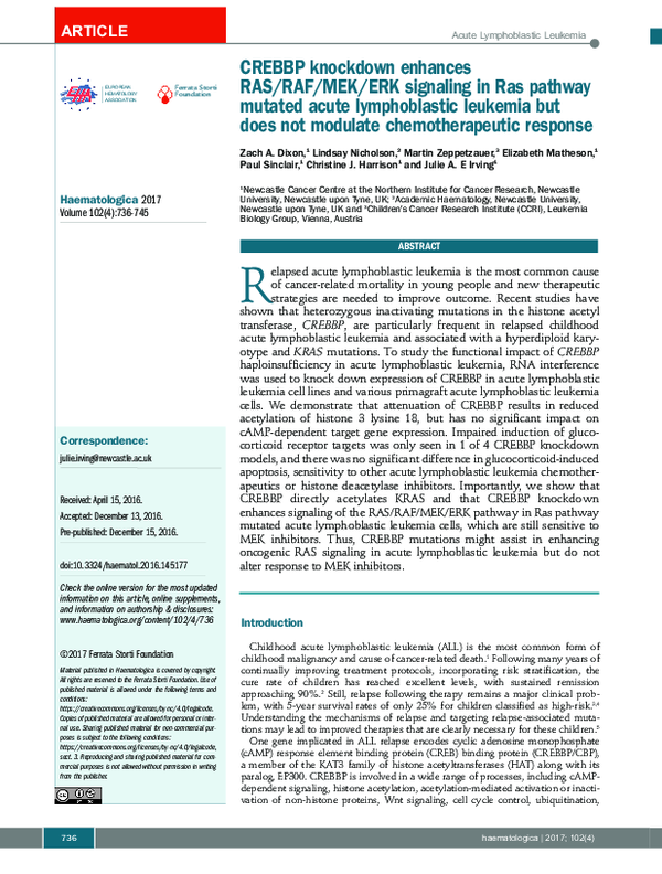 (PDF) CREBBP knockdown enhances RAS/RAF/MEK/ERK signalling in Ras ...