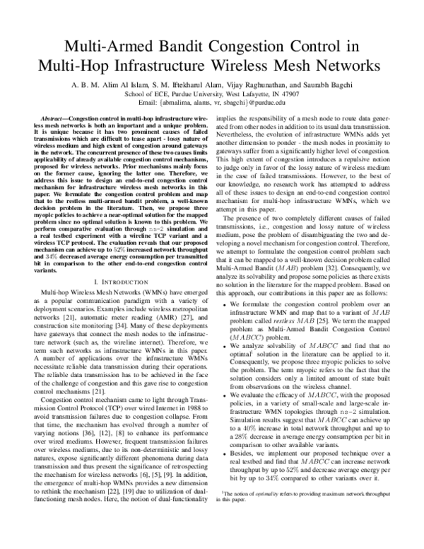 (PDF) Multi-armed Bandit Congestion Control in Multi-hop Infrastructure ...