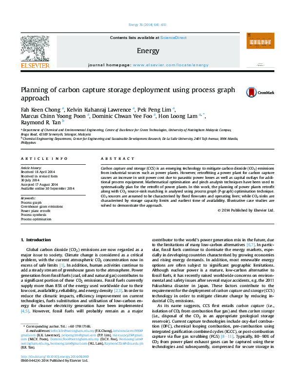 (PDF) Planning of carbon capture storage deployment using process graph ...