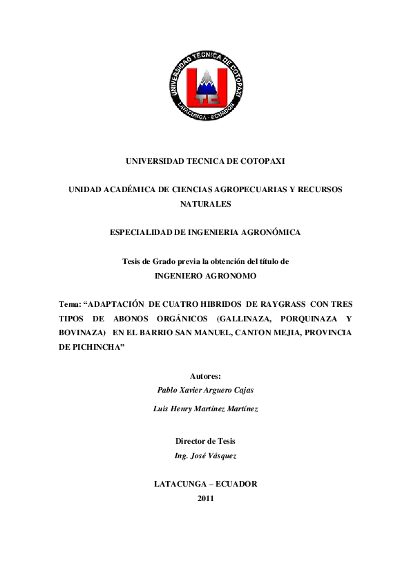 (PDF) Adaptación de cuatro hibridos de raygrass con tres tipos de ...