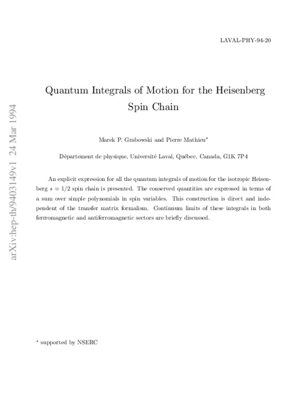 (PDF) Quantum Integrals of Motion for the Heisenberg Spin Chain
