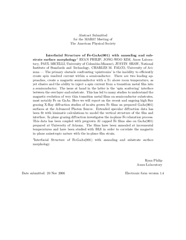 (PDF) Interfacial Structure of Fe-GaAs(001) with annealing and ...