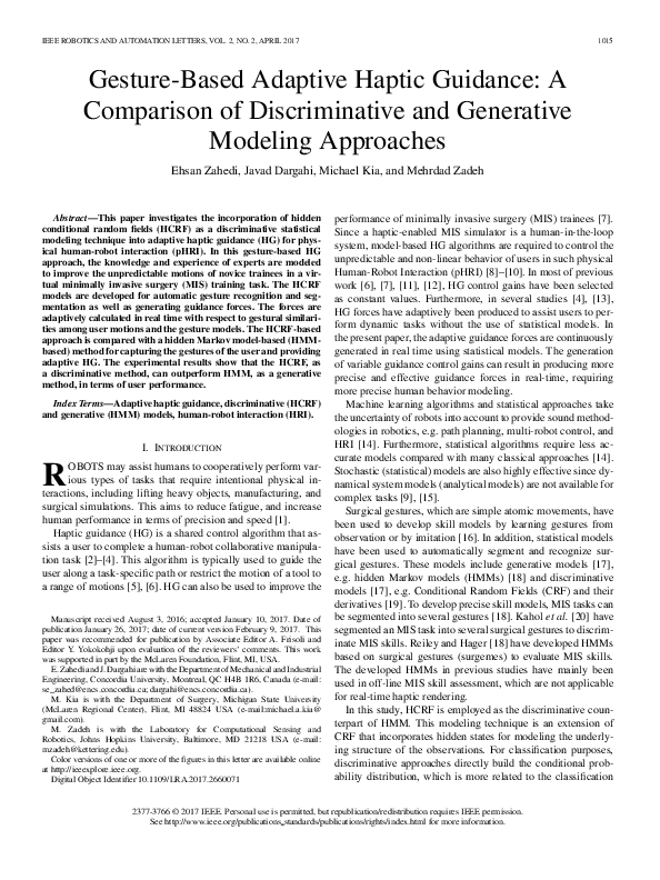 (PDF) Gesture-Based Adaptive Haptic Guidance: A Comparison of Discriminative and Generative ...