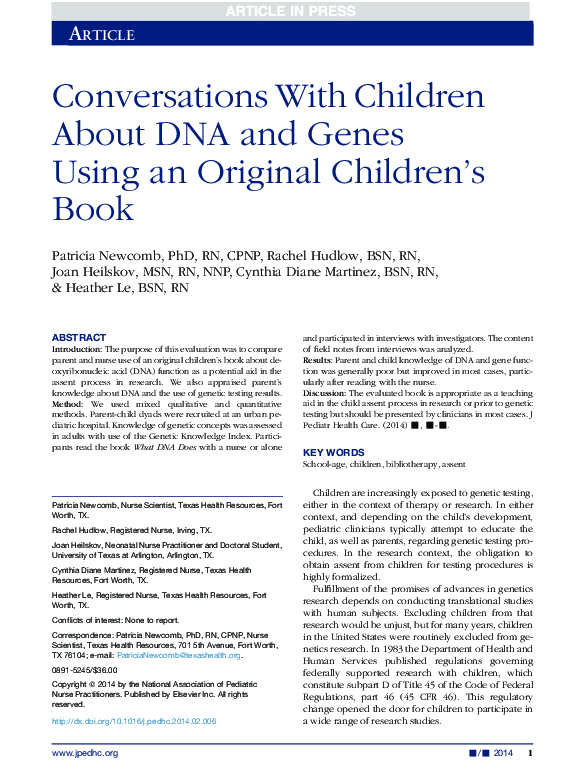 (PDF) Conversations With Children About DNA and Genes Using an Original ...